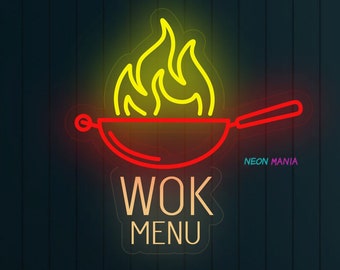Wok Led Neon Sign, Frying Pan Neon Sign, Take Out Led Neon Light, Wok ...