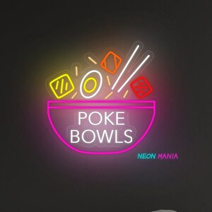 Poke Bowl Neon Sign, Bowl Led Light, Led Restaurant Sign, Neon Hawaiian ...