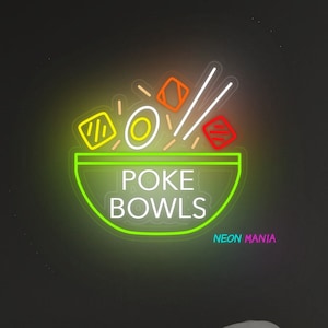 Poke Bowl Neon Sign, Bowl Led Light, Led Restaurant Sign, Neon Hawaiian ...