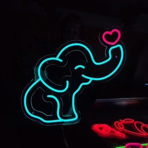 Elephant Neon Sign, Cute Baby Elephant Light Sign, Animal Baby Led Neon ...