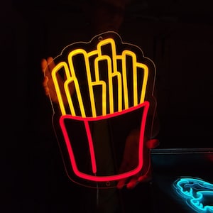 French Fries Neon Sign, Fried Potato Chips Neon Light, French Fries in ...