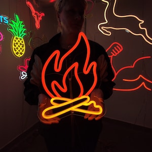 Fire Flame Neon Sign, Flame Led Light Sign, Custom Fire Room Decor Neon ...