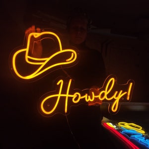 Howdy Neon Sign, Led Cowboy Hat Sign, Western Led Sign, North American ...
