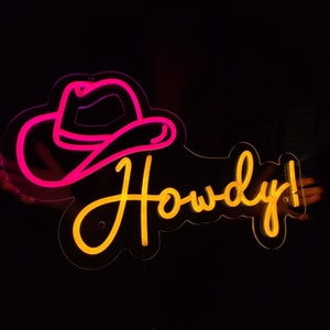 Howdy Neon Sign, Led Cowboy Hat Sign, Western Led Sign, North American ...