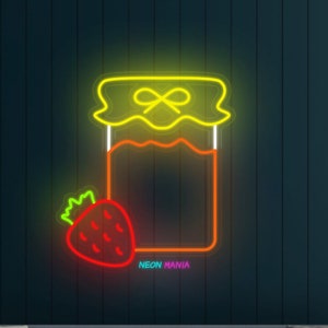 Jam Jar Neon Sign, Strawberry Jam Led Sign, Glass Jar Led Neon, Jam Led ...