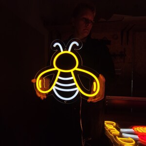 Bee Neon Sign, Bee Led Neon Light, Api Honeybee Led Night Light Sign ...