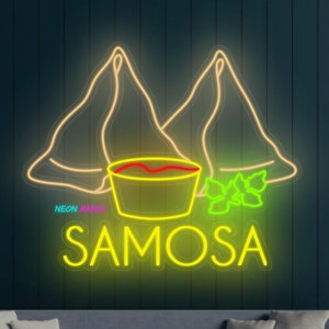 Samosa Neon Sign, Samosa With Sauce Led Light Sign, Savoury Pastry Neon ...