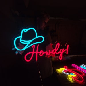 Howdy Neon Sign, Led Cowboy Hat Sign, Western Led Sign, North American ...