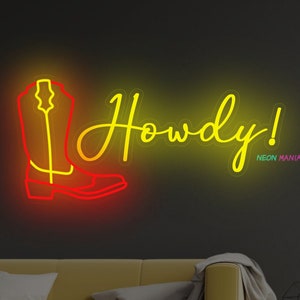 Howdy Neon Sign, Cowboy Boot Sign, Western Led Sign, North American ...
