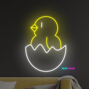 Chick Neon Sign, Chicken Led Light, Chick in Egg Shell Led Sign, Animal ...