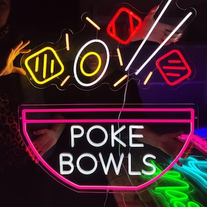 Poke Bowl Neon Sign, Bowl Led Light, Led Restaurant Sign, Neon Hawaiian ...