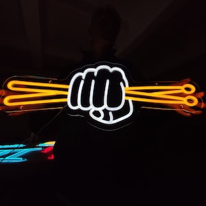 Percussion Mallets in a Hand Neon Sign, Drum Mallets Led Light, Beaters ...