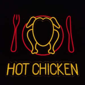 Hot Chicken Neon Sign, Chicken on the Plate Led Light, Roast Chicken ...
