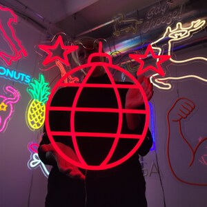 Disco Ball Neon Sign, Disco Ball Led Light, Neon Party Decor, Stars ...