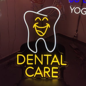 Dental Care Neon Sign, Happy Tooth Led Sign, White Tooth Led Neon ...