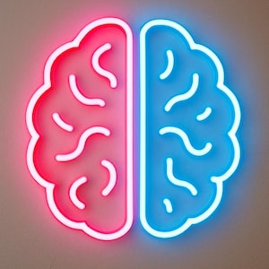 Brain Divided Into Two Hemispheres Neon Sign. Neurological Clinics ...