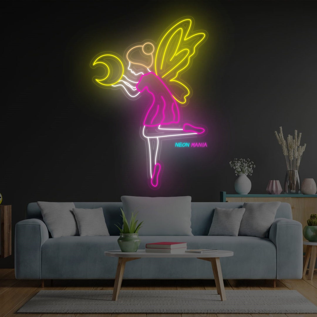 Flying Fairy Neon Sign a Fairy With a Moon Led Neon Custom - Etsy