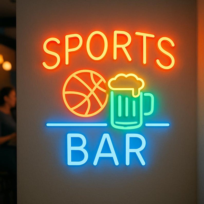 Sports Bar Neon Sign. Sports Light. Ball and Beer Mug Led Sign. Gift ...