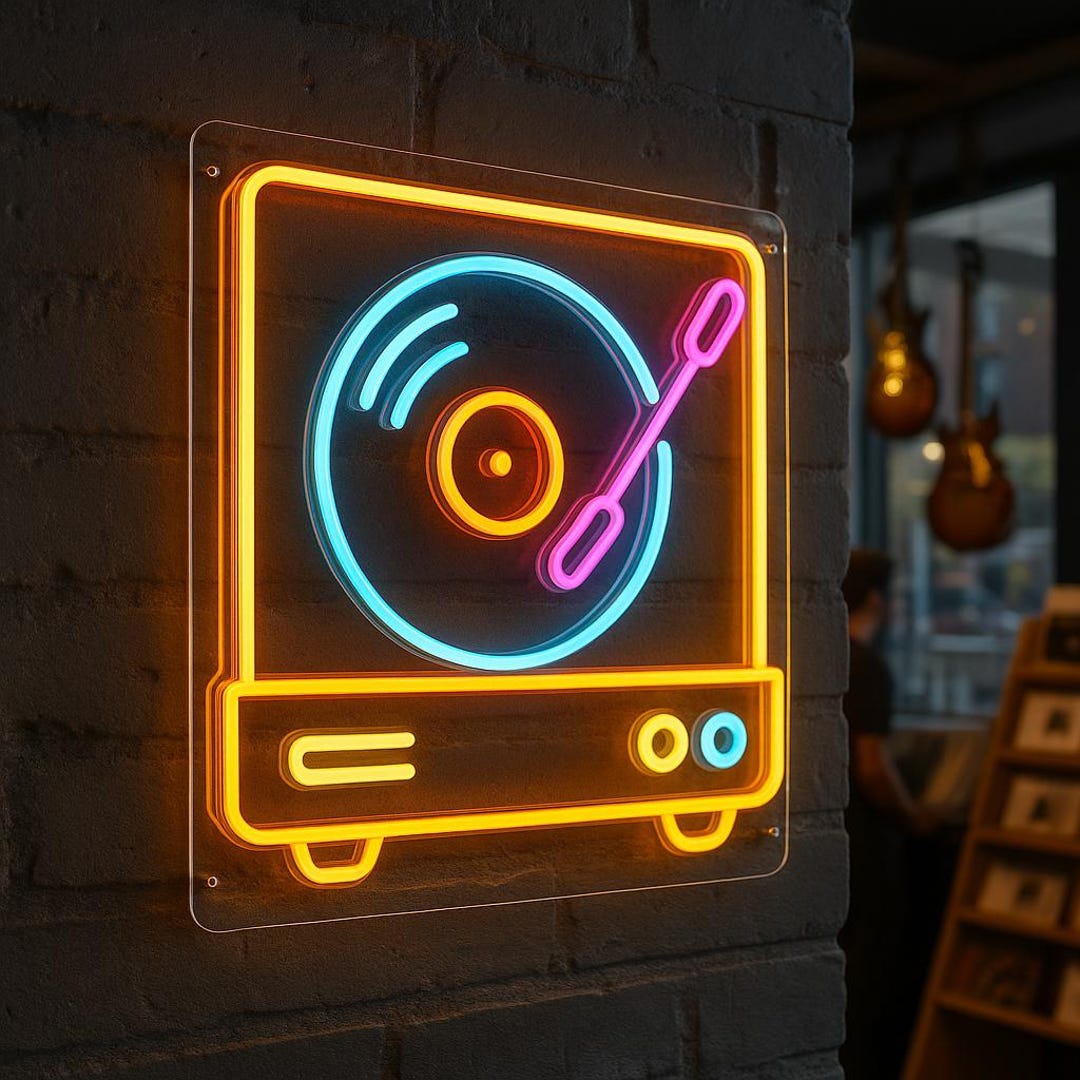 Record Player Neon Sign. Music Store Neon Sign. Recording Studio LED ...