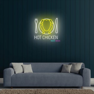 Hot Chicken Neon Sign Chicken on the Plate Led Neon Sign | Etsy