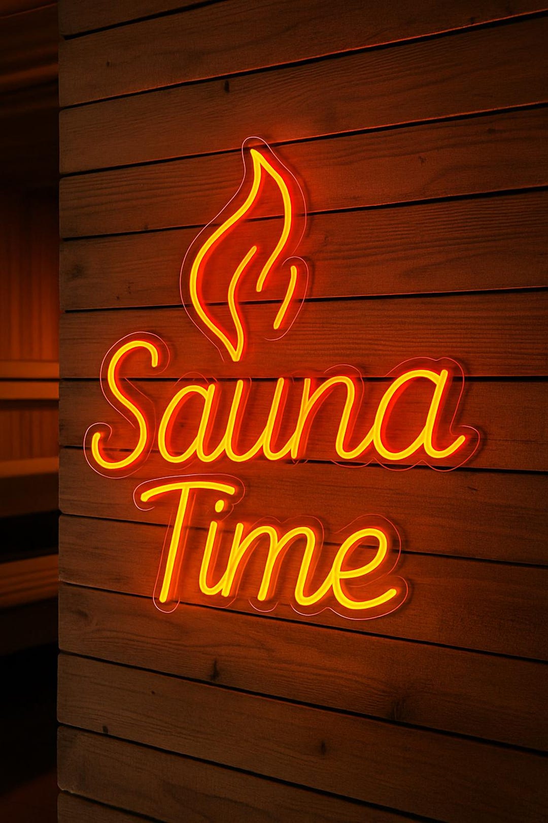 Sauna Neon Sign. Welcome to the Heat, Sauna Time, Bath Broom, Palm Tree ...