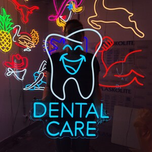 Dental Care Neon Sign, Happy Tooth Led Sign, White Tooth Led Neon ...