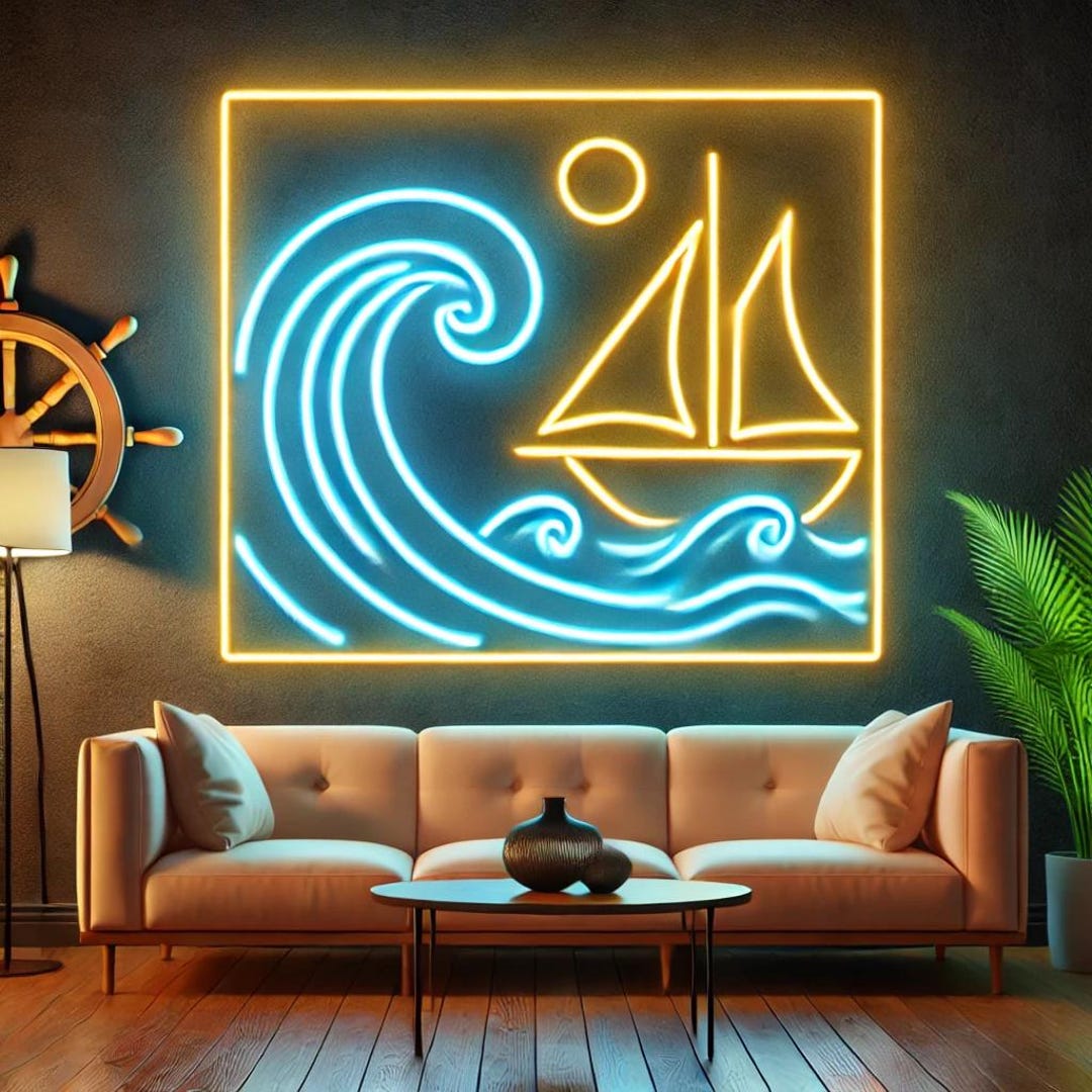 Custom Island Neon Sign. Palm Trees, Coconut Tree, Banana Tree, Boat on ...