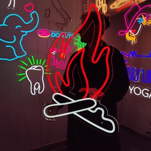 Fire Flame Neon Sign, Flame Led Light Sign, Custom Fire Room Decor Neon ...