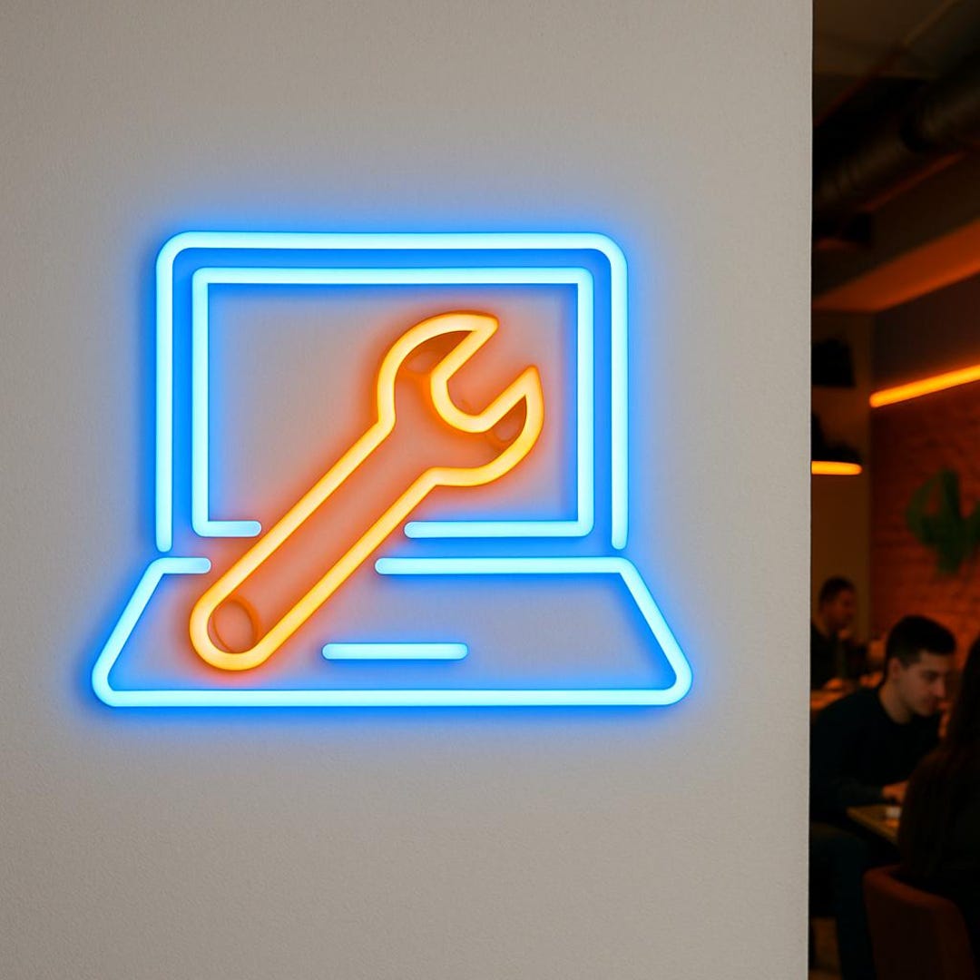 Laptop and Wrench Neon Sign. Laptop Repair Light. Computer Service ...