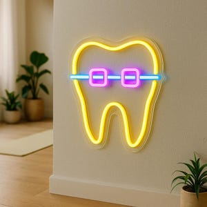 Tooth With a Brace Neon Sign. Teeth Braces Led Neon. Dental Braces Led ...