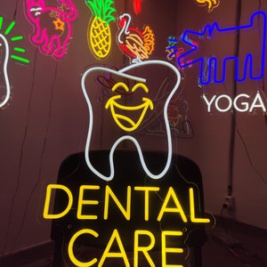 Dental Care Neon Sign, Happy Tooth Led Sign, White Tooth Led Neon ...