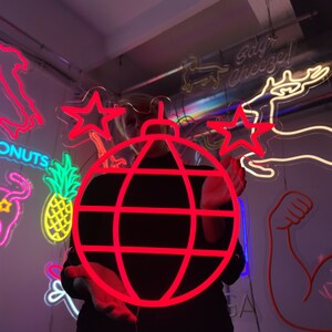 Disco Ball Neon Sign, Disco Ball Led Light, Neon Party Decor, Stars ...