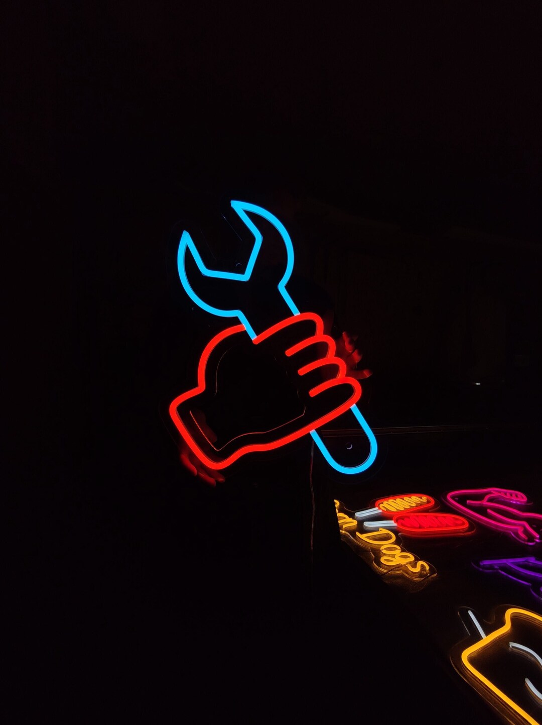 Wrench Neon Sign, Gear Wrench Led Light, Repair Service Light Sign ...
