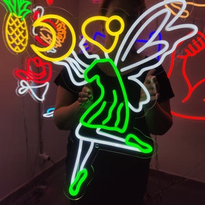 Flying Fairy Neon Sign, a Fairy With a Moon Led Neon, Custom Gift for ...