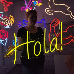 Hola Neon Sign, Hello Sign, Spanish Led Sign, Greeting Neon Light, Wall ...