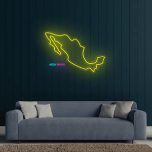 Mexico Map Neon Sign, United Mexican States Led Neon, Custom Country of ...
