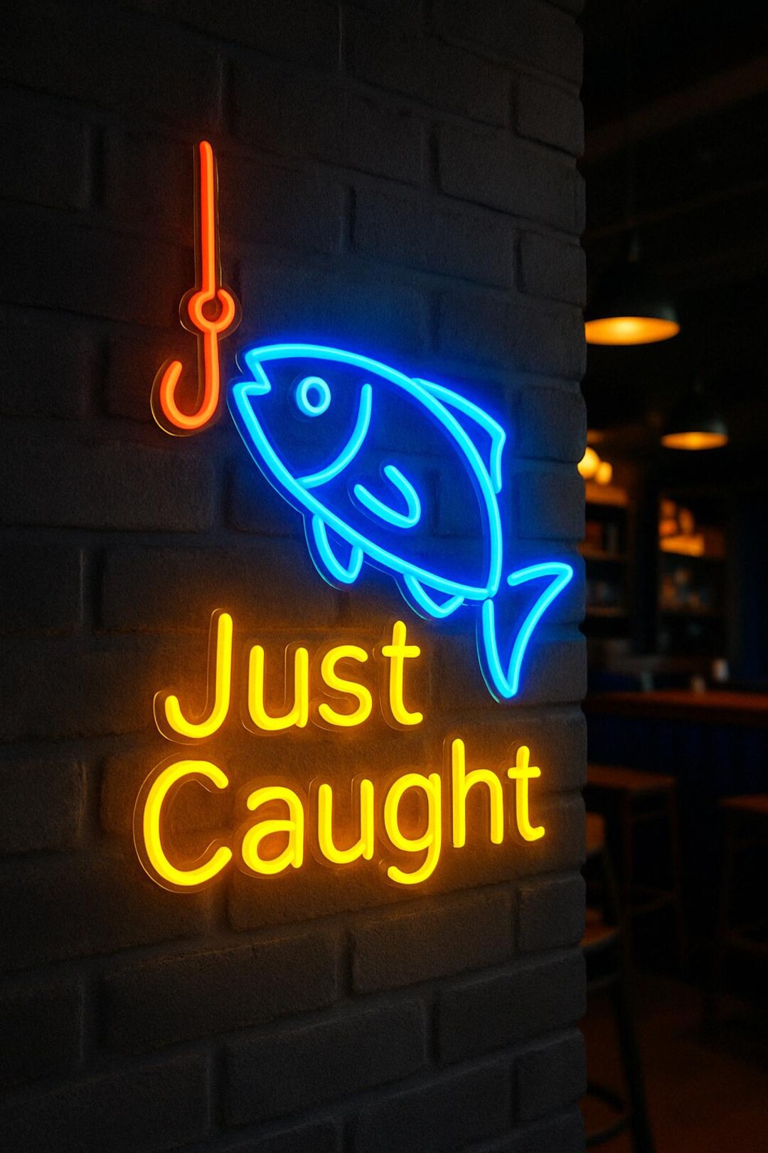Just Caught Neon Sign. Seafood Restaurant LED Decor. Seafood Store Neon ...