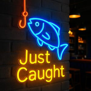 Just Caught Neon Sign. Seafood Restaurant LED Decor. Seafood Store Neon ...