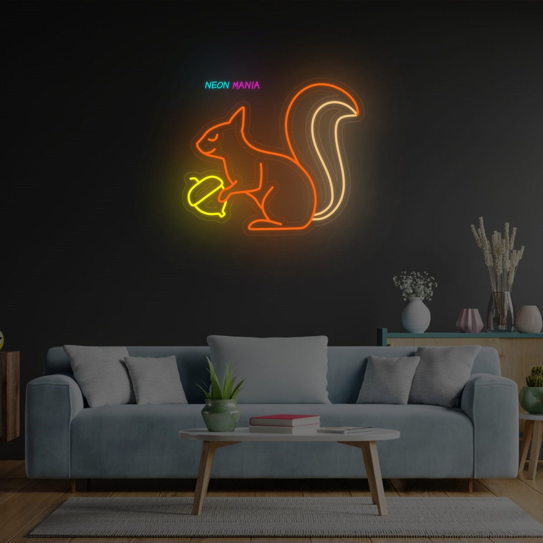 Squirrel Neon Sign: Light up Your Room. Squirrel With Nut Led Neon - Etsy