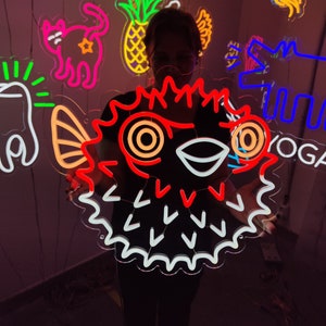 Puffer Fish Neon Sign, Fish Led Sign, Blowfish Light Sign, Fugu Led ...