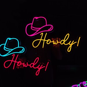 Howdy Neon Sign, Led Cowboy Hat Sign, Western Led Sign, North American ...