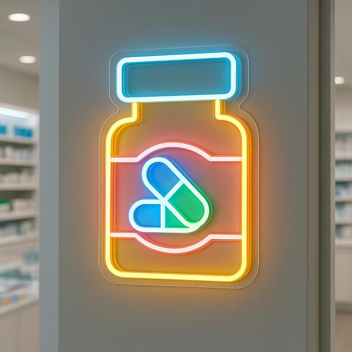Medicine Bottle Neon Sign. LED Pharmacy Decor. Medicine Neon Decor ...
