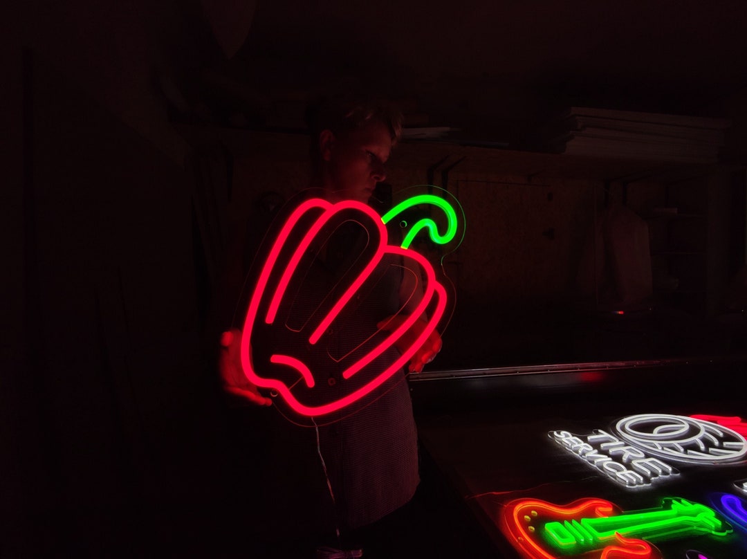 Pepper Neon Sign, Vegetables Led Light for Kitchen, Custom Bell Pepper ...