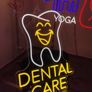 Dental Care Neon Sign, Happy Tooth Led Sign, White Tooth Led Neon ...