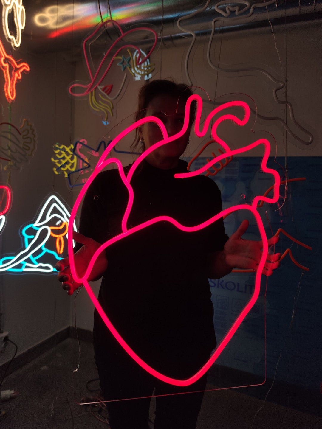 Heart Neon Sign. Human Heart Led Light Sign. Biology Wall Decor. Human ...
