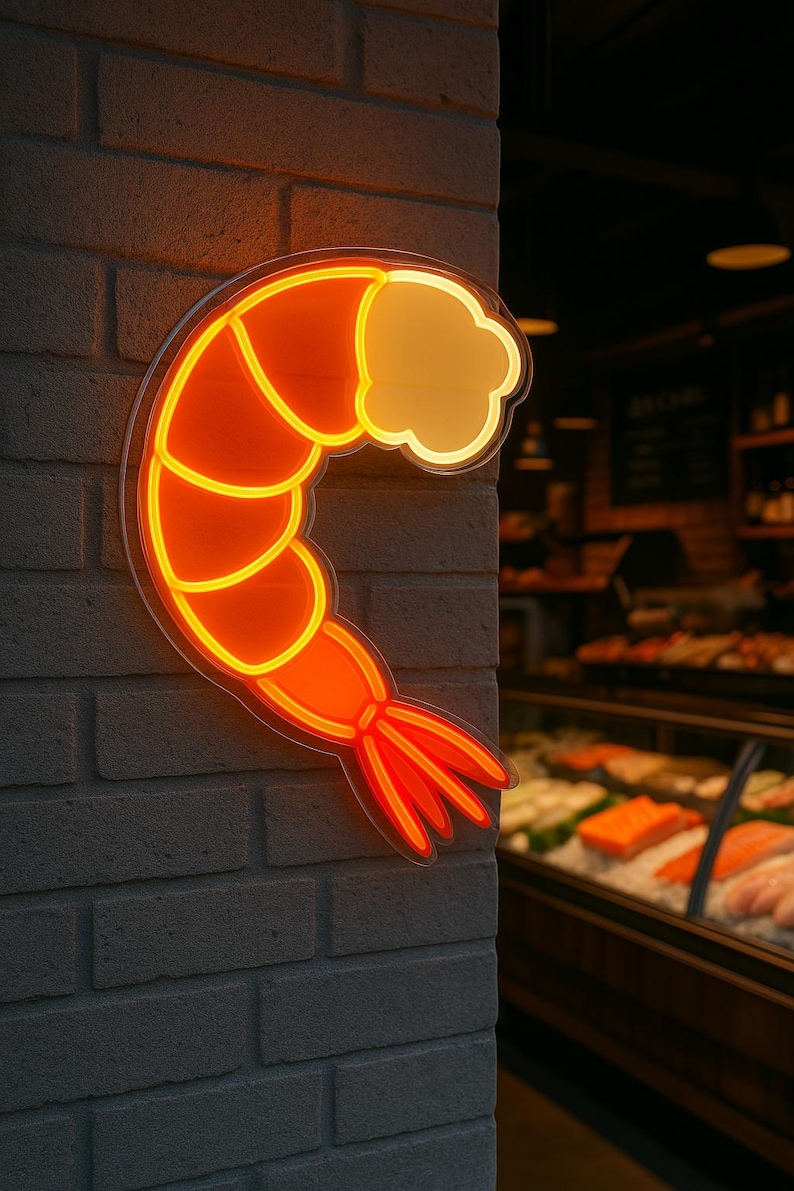 Shrimp Neon Sign. Shrimp With Lemon Sign. Seafood Restaurant LED Decor ...