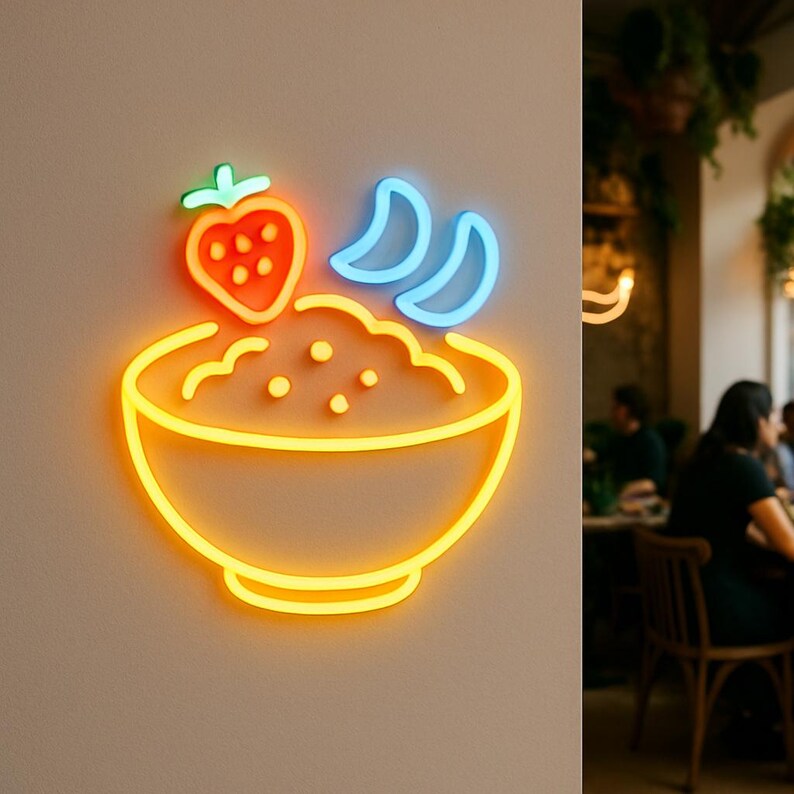 Oatmeal With Fruit Neon Sign. Healthy Breakfast Light. Breakfast Cafe ...