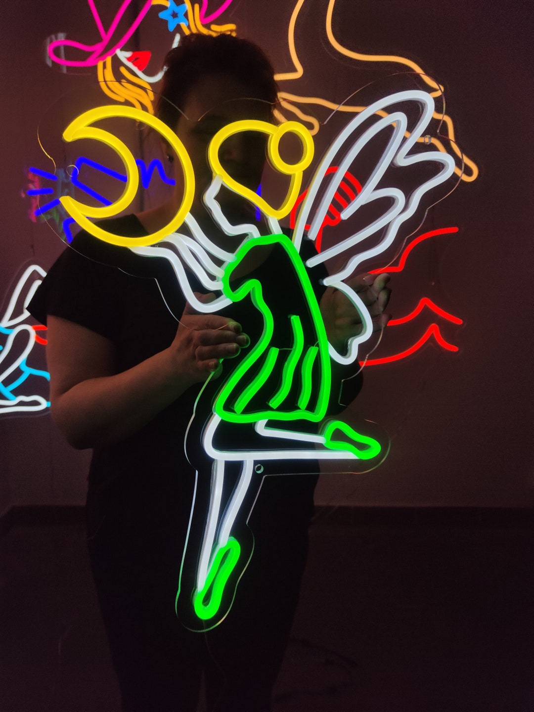 Flying Fairy Neon Sign, a Fairy With a Moon Led Neon, Custom Gift for ...