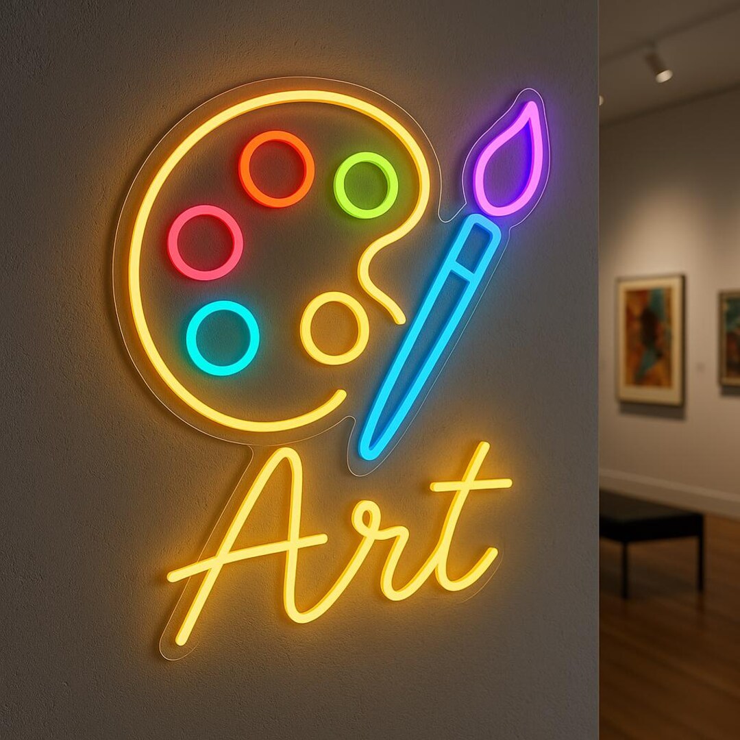Custom Neon Sign for Art Galleries. Palette and Brush Art, Color, Dove ...