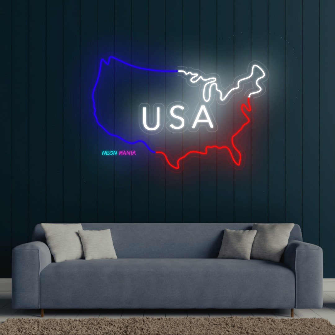 USA Map Neon Sign, United States Map Led Neon, Custom Country Map Led ...
